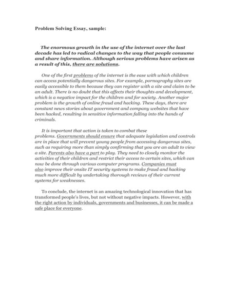 Problem Solving Essay Internet Safety And Solutions