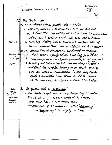 Handwritten Notes On The Genetic Code In Genetics Biol 214 Docsity