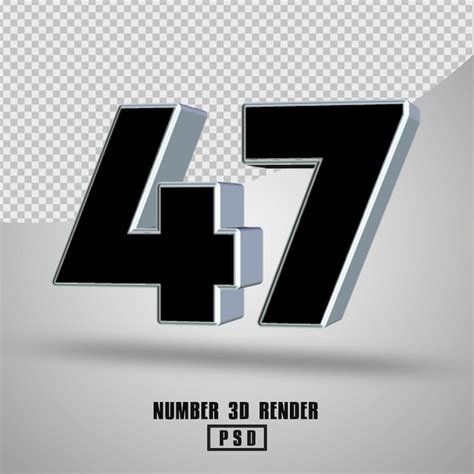 Premium Psd 3d Render Number 47 Black Silver Color