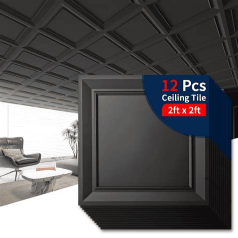 Art3dwallpanels 24 X 24 Drop Ceiling Tiles Pack Of 12 Black Open