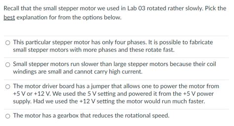 Solved Recall That The Small Stepper Motor We Used In Lab 03
