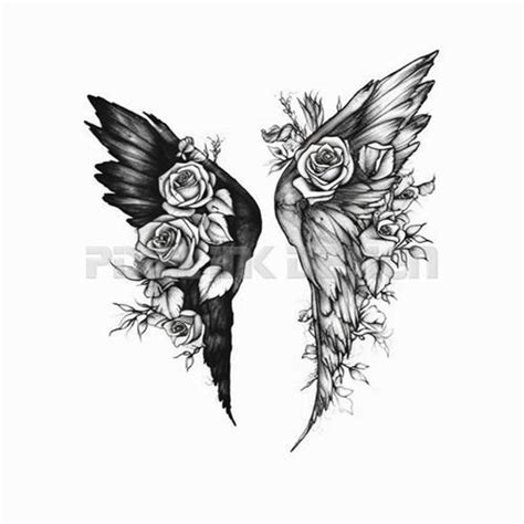 Angel Wings In Floral Style Tattoo Design Download High Resolution