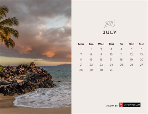 2025 Monthly Calendar Beaches Entheosweb