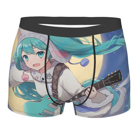 섹시한 복서 반바지 팬티 브리프 남자 미쿠 기타 보컬 로이드 귀여운 애니메이션 소녀 속옷 부드러운 속옷 남성 플러스 사이즈