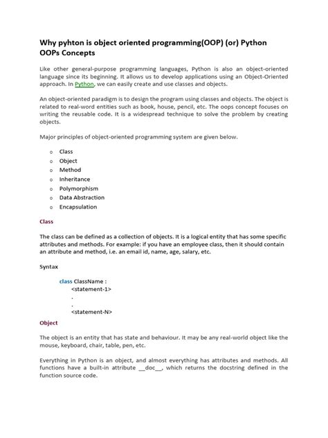Understanding Python Oop Concepts Pdf Object Oriented Programming