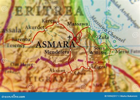 Geographic Map Of Eritrea With Capital City Asmara Stock Image Image