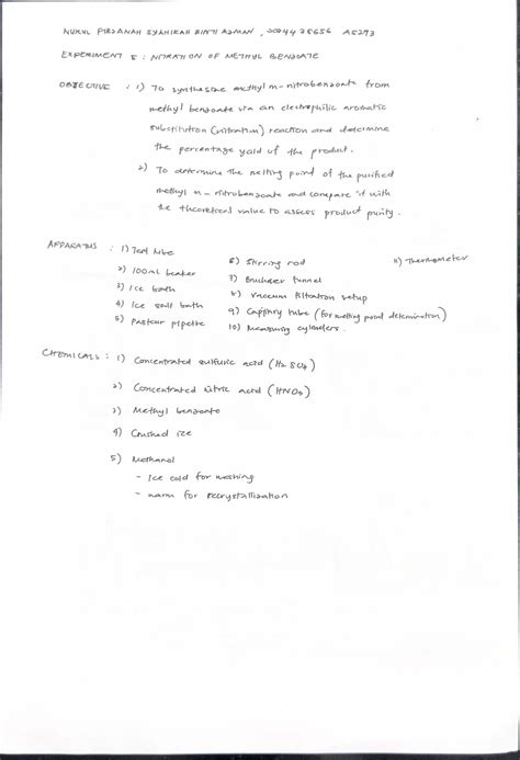 Chm457 Experiment 5 Nitration Of Methyl Benzoate Procedure And