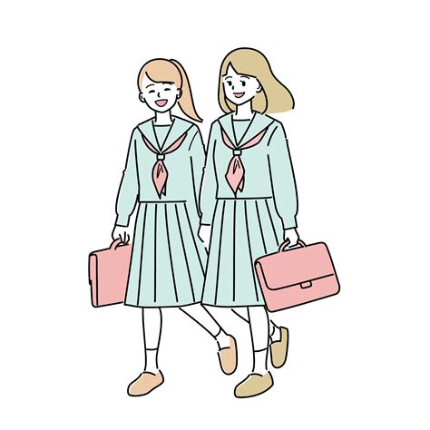 女の子 通学 学生服 歩くのイラスト素材 「女学生」イラスト無料 Covd