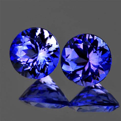 Natural Intense Purple Blue Tanzanite 5 Mm 2 Pieces Round Faceted Cut
