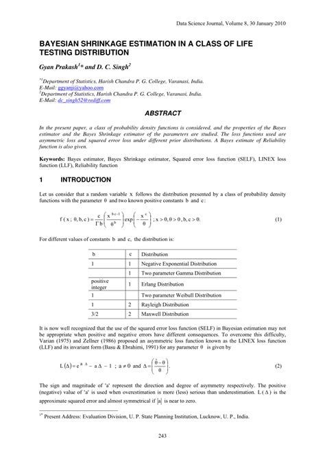 PDF Bayesian Shrinkage Estimation In A Class Of Life Testing Distribution