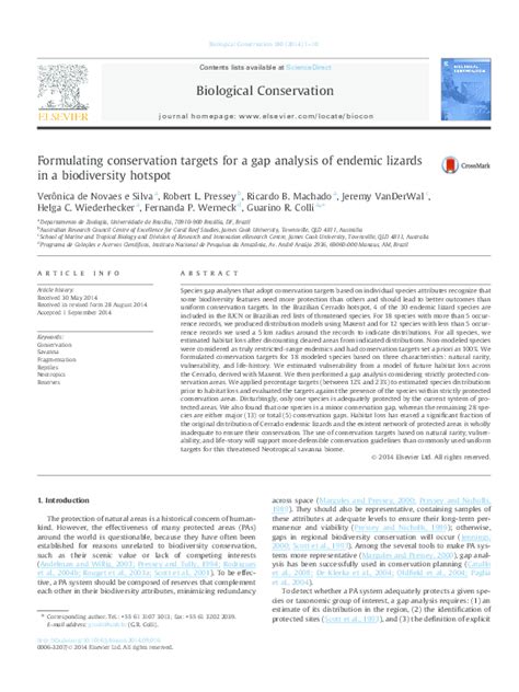 Pdf Formulating Conservation Targets For A Gap Analysis Of Endemic