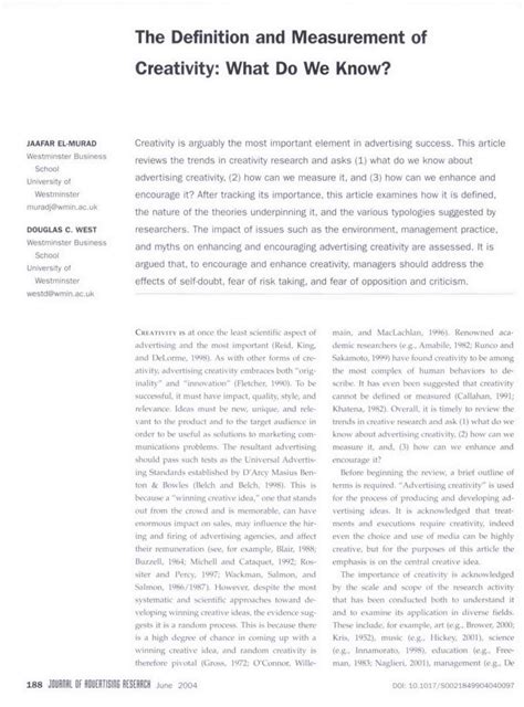 Pdf The Definition And Measurement Of Creativity What Do We Know