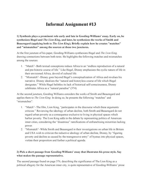 Informal Assignment 13 Informal Assignment Synthesis Plays A Prominent Role Early And Late In