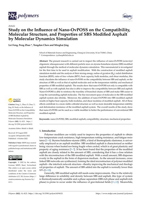 (PDF) Study on the Influence of Nano-OvPOSS on the Compatibility, Molecular Structure, and ...