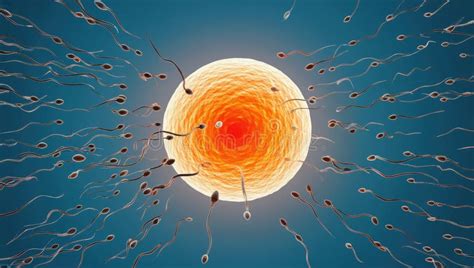 High Resolution Biological Image Showing Sperm Approaching The Egg In A Detailed And Colorful