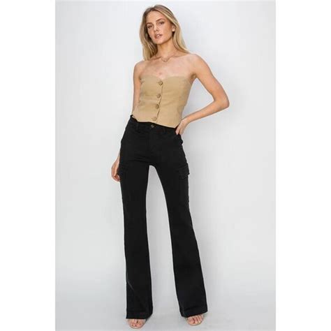 Jeans Black Risen Full Size High Rise Side Slit Cargo Bootcut Jeans