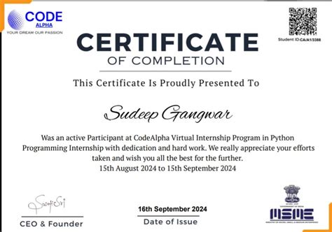Finished Python Internship At Code Alpha Sudeep Gangwar Posted On The