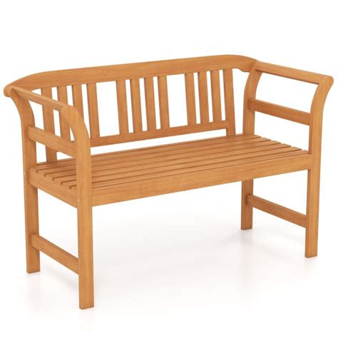 Outdoor Bench Acacia Wood 2 Person Patio Loveseat With Backrest And