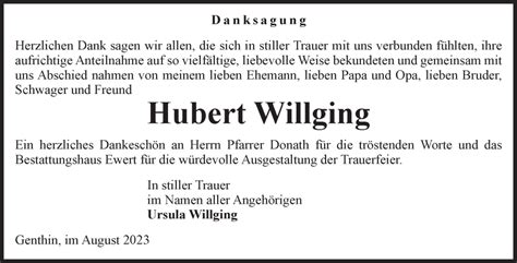Traueranzeigen Von Hubert Willging Abschied Nehmen De