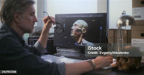 Mature Archaeologist Uses Tablet Computer And Pc And Creates 3d Model