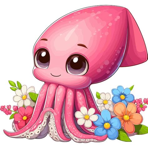 Premium Vector Cute Squid Vector Cartoon Illustration