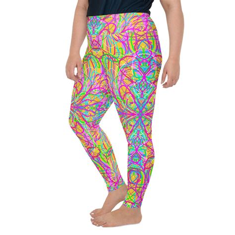 Womens Plus Size Leggings Rainbow Colors Abstract Line Art Design On