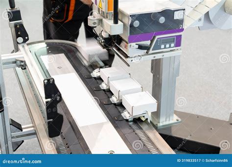 Machine For Labeling Barcodes On Boxes Stock Image Image Of