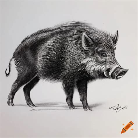 Realistic Black And White Drawing Of A Wild Boar On Craiyon