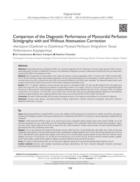 Pdf Comparison Of The Diagnostic Performance Of Myocardial Perfusion Scintigraphy With And