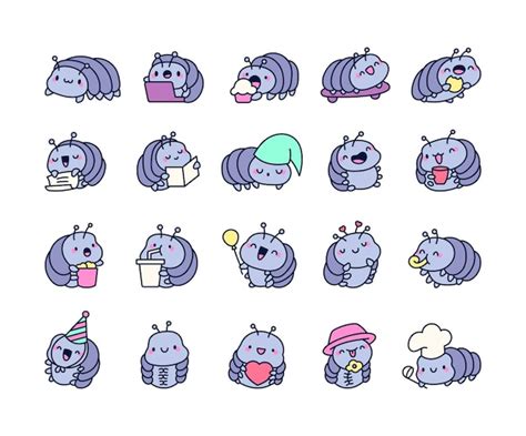 Premium Vector Cute Kawaii Isopod Cartoon Characters