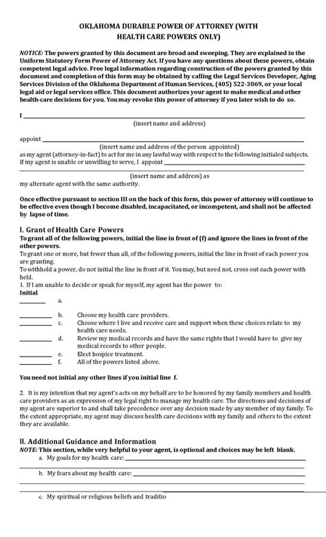 Free Oklahoma Power Of Attorney Forms 10 Types