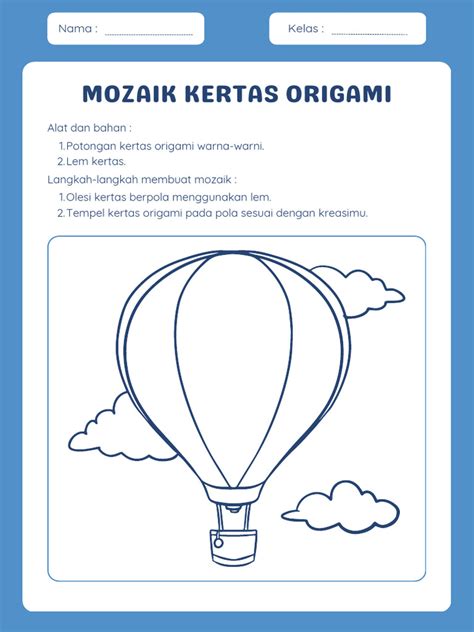 Mozaik Kertas Origami Lembar Kerja Seni Rupa Sd Kelas 3 Biru Ilustratif