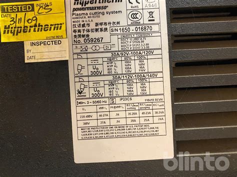 Plasmaskärare Hypertherm Powermax 1650 Blinto Auktioner