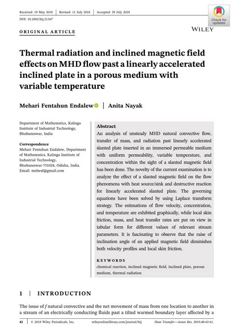 Pdf Thermal Radiation And Inclined Magnetic Field Effects On Mhd Flow