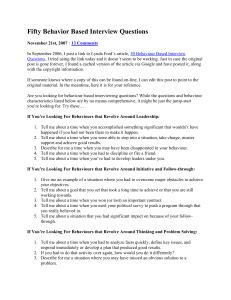 EXAMPLES OF BEHAVIOURAL BASED INTERVIEW QUESTIONS
