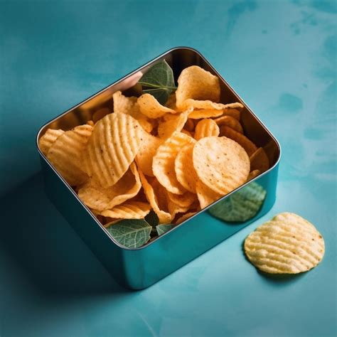 Premium Photo Crispy Chips In Square Box On Sky Blue Background
