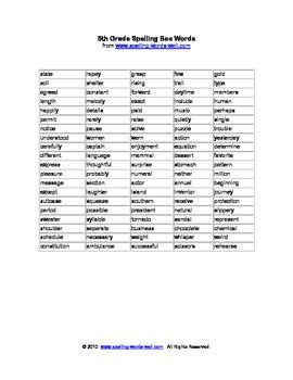 5th Grade Spelling Bee Words By Spelling Words Well Tpt