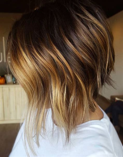 Inverted Brown Bob With Golden Face Framing Highlights Choppy Bob