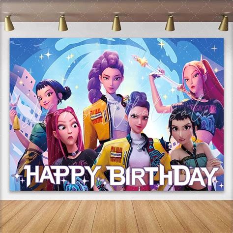 Kpop Demon Hunters Girls Happy Birthday Backdrop X1u Fiesta Warehouse