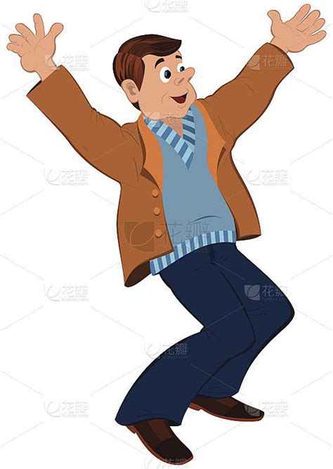 穿着蓝色毛衣和棕色夹克的卡通人