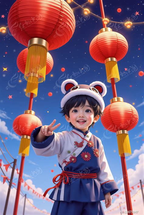 红灯笼下的小男孩ai图片下载红动中国