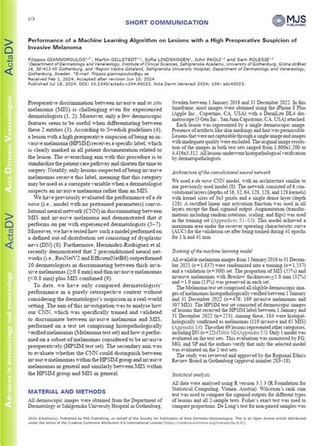 Machine Learning For Melanoma Detection Pdf Applied Mathematics