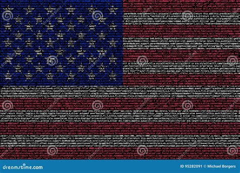 American Flag Composed Of Dense Computer Code Cybersecurity Conc Stock Illustration