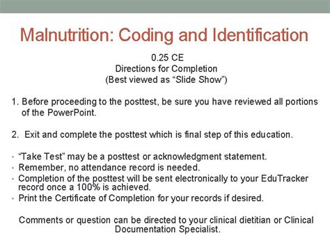 Malnutrition Coding And Identification 0 25 Ce Directions