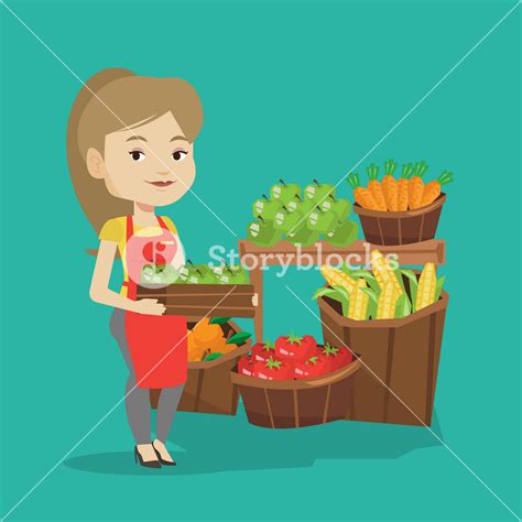 Caucasian Worker Of Grocery Store Standing In Front Of Section With