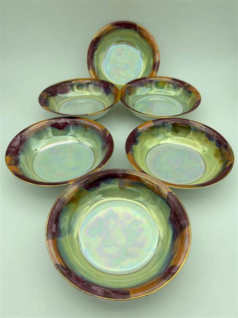 Set Of Six Vintage White Block Jlb Czechoslovakia Pattern Wbl18 Retro