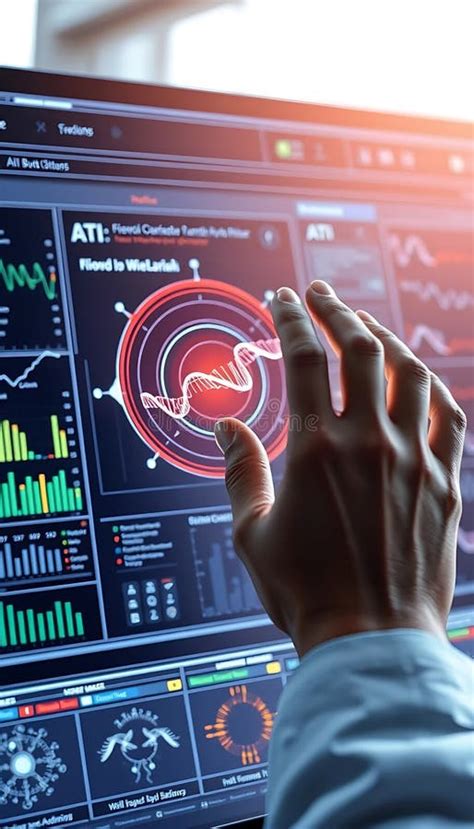 Analyzing Digital Data On Touchscreen With Hand Interaction And Visualizations Stock