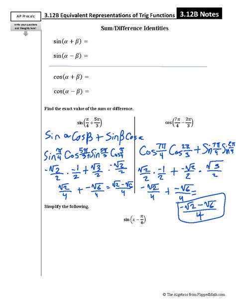 Ap Precalc 312b Trig Functions Equivalent Representations