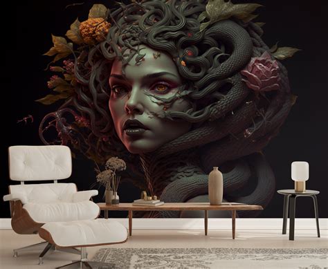 Medusa Statue Wallpaper For Home And Office Wall Greek Wall Decor Greek Mythology One Piece