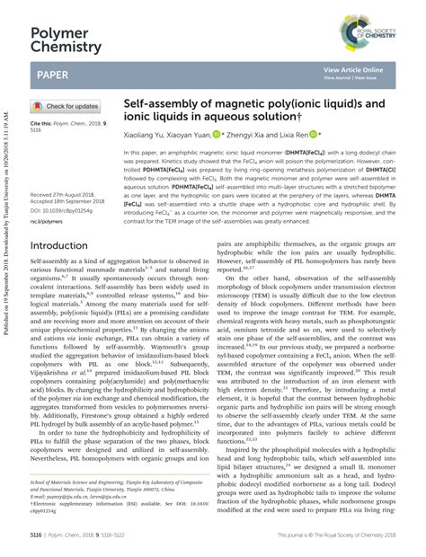 Pdf Self Assembly Of Magnetic Polyionic Liquids And Ionic Liquids